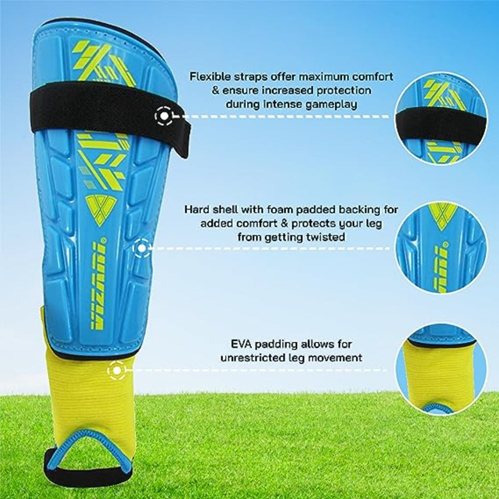 Malaga Soccer Shin Guards for Kids and Boys in Sky/Yellow – Vizari Sports